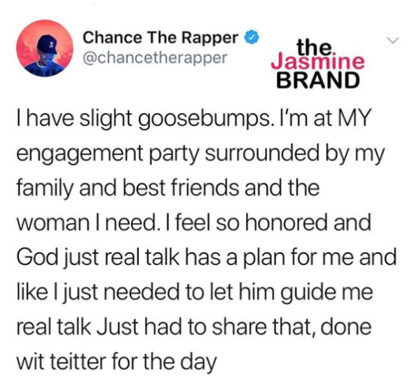 Chance the Rapper Gushes About His Engagement Party - theJasmineBRAND