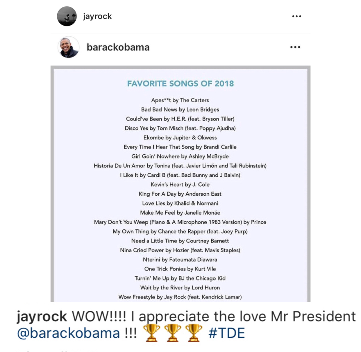 Barack Obama Shares Favorite Songs From 2018 – H.E.R., Jay Rock ...