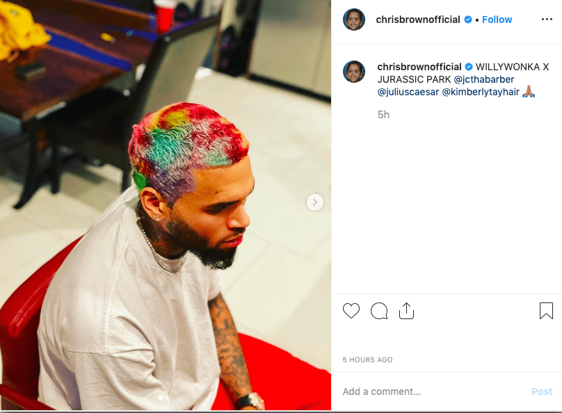 Chris Brown Debuts Rainbow-Colored Hairstyle, Channeling Willy Wonka ...