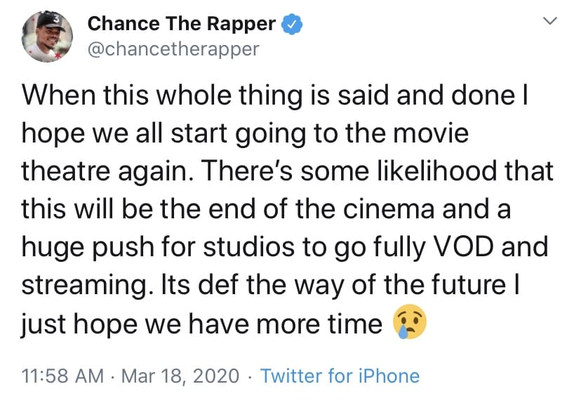 Chance The Rapper Fears Movie Theater Closings Will Be "The End Of ...