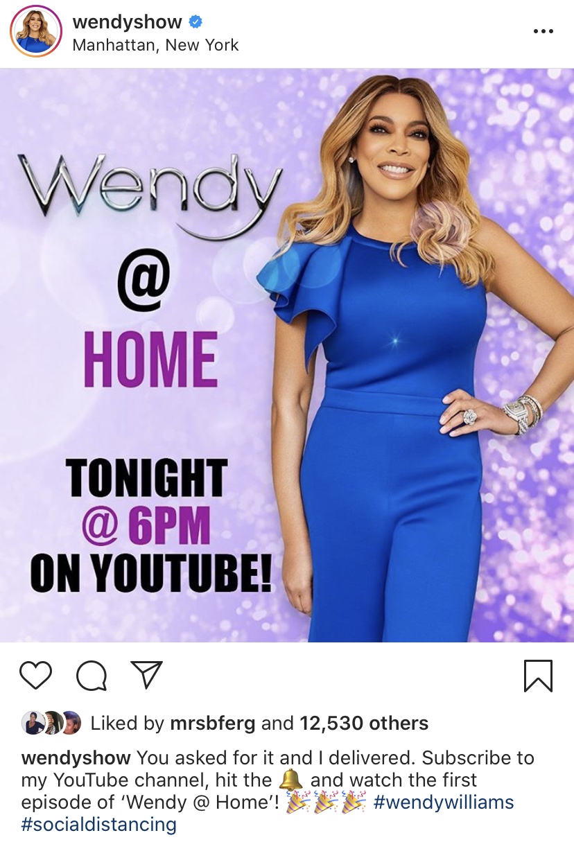 Wendy Williams Broadcasts "Wendy @ Home" From Her Apartment [WATCH ...