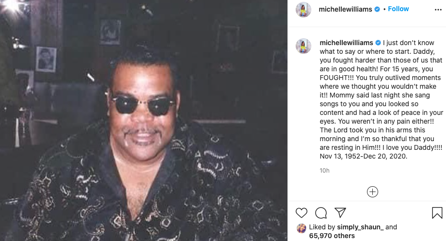 Michelle Williams Shares That Her Father Passed Away [Condolences ...