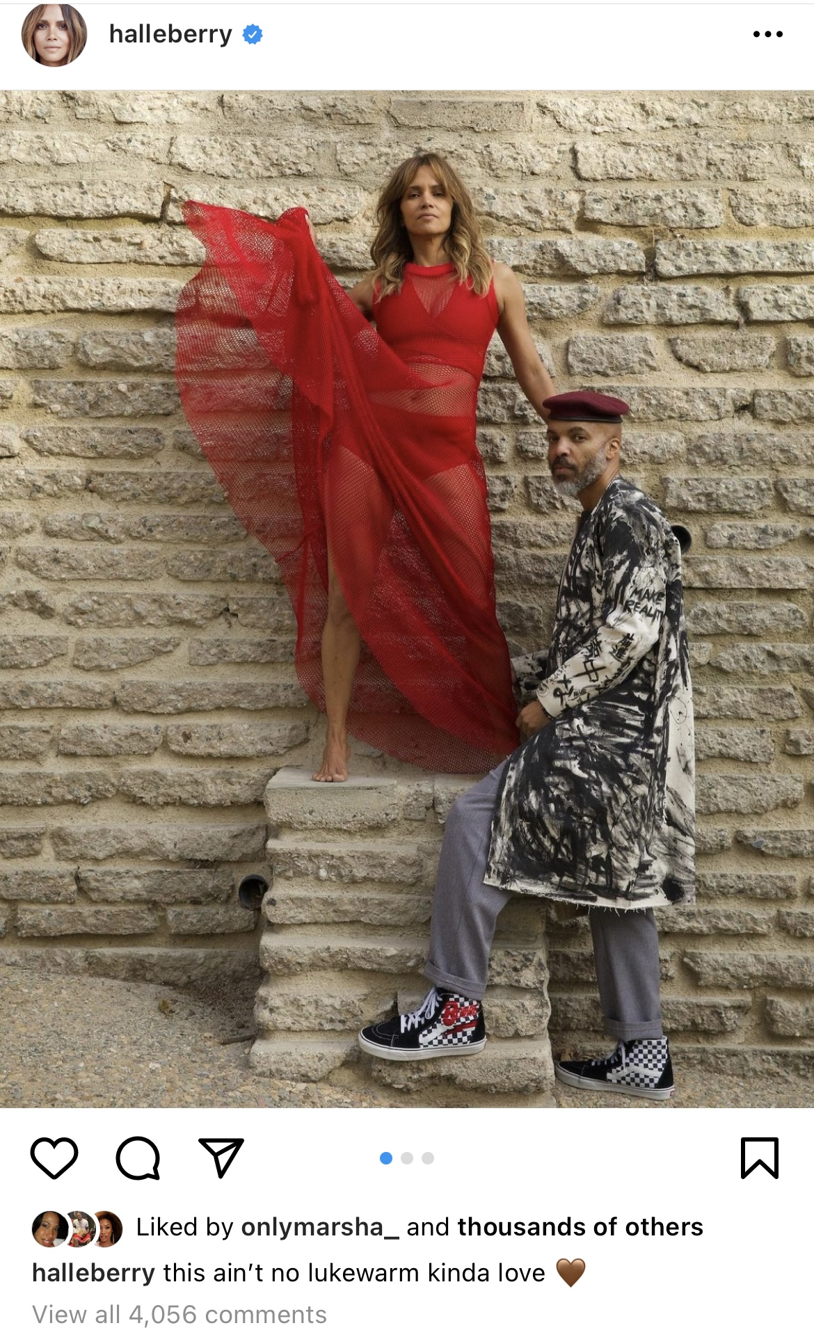 Halle Berry Poses In A Sexy Sheer Red Dress With Boyfriend Van Hunt ...