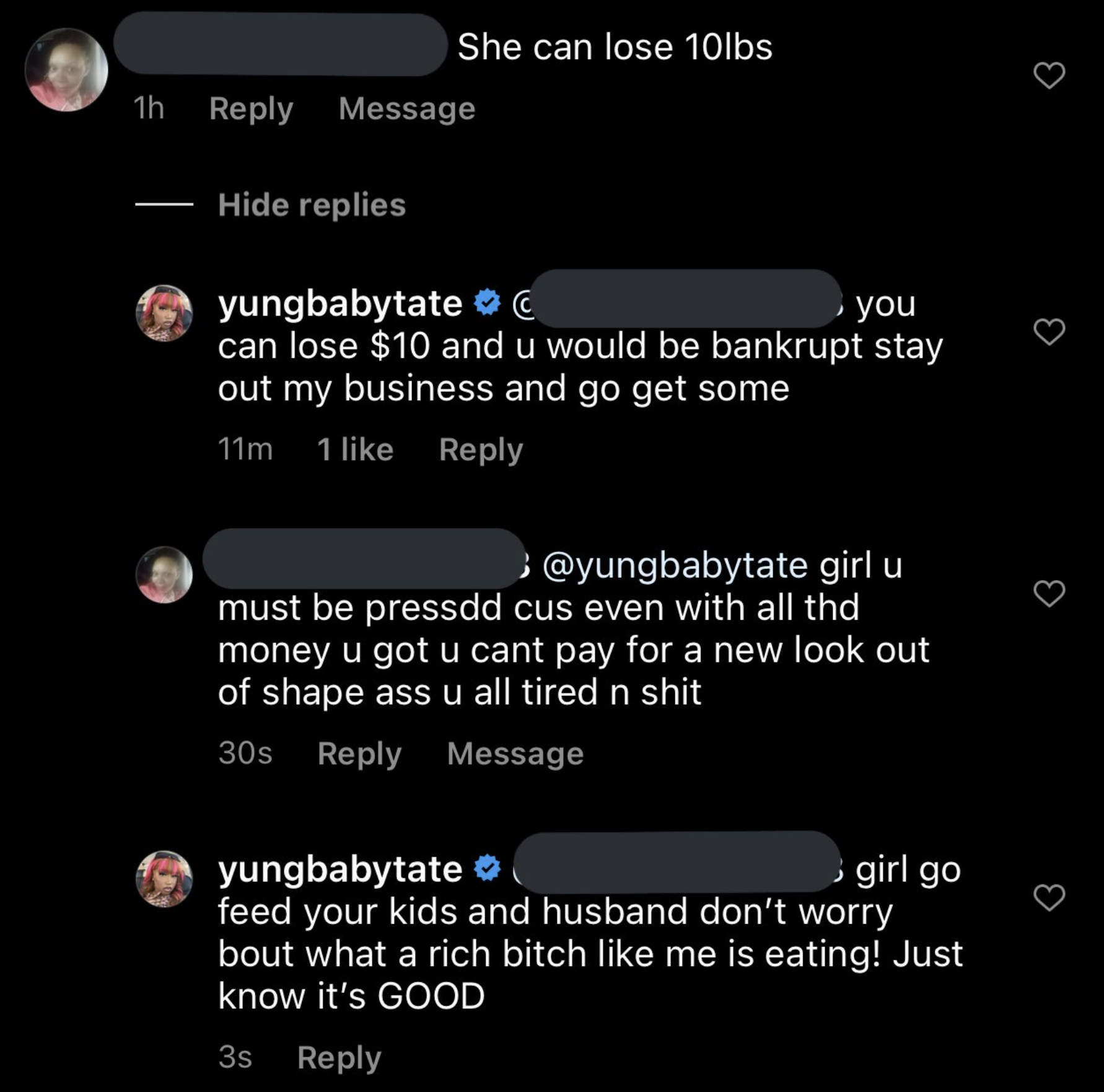 Yung Baby Tate Says Rihanna DMed Her After She Was Body Shamed: I'm ...