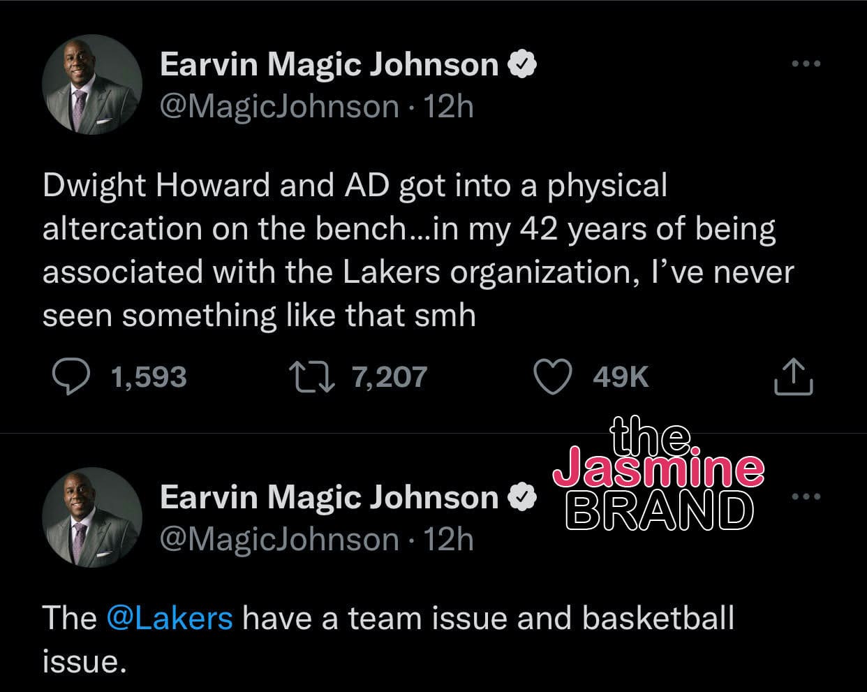 Magic Johnson Criticizes Dwight Howard & Anthony Davis Over Altercation ...