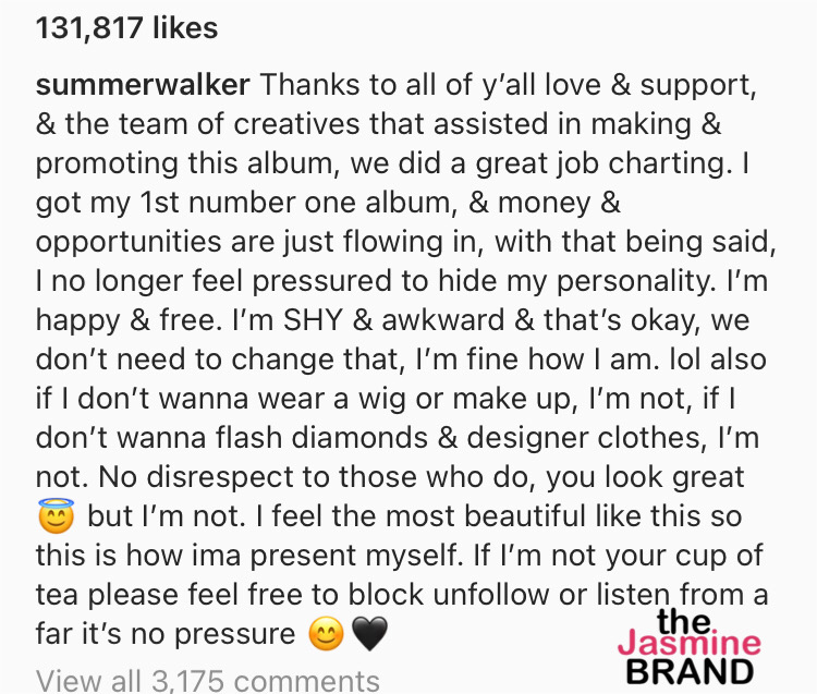 Summer Walker Expresses Self Love As She Celebrates Her First No. 1 ...