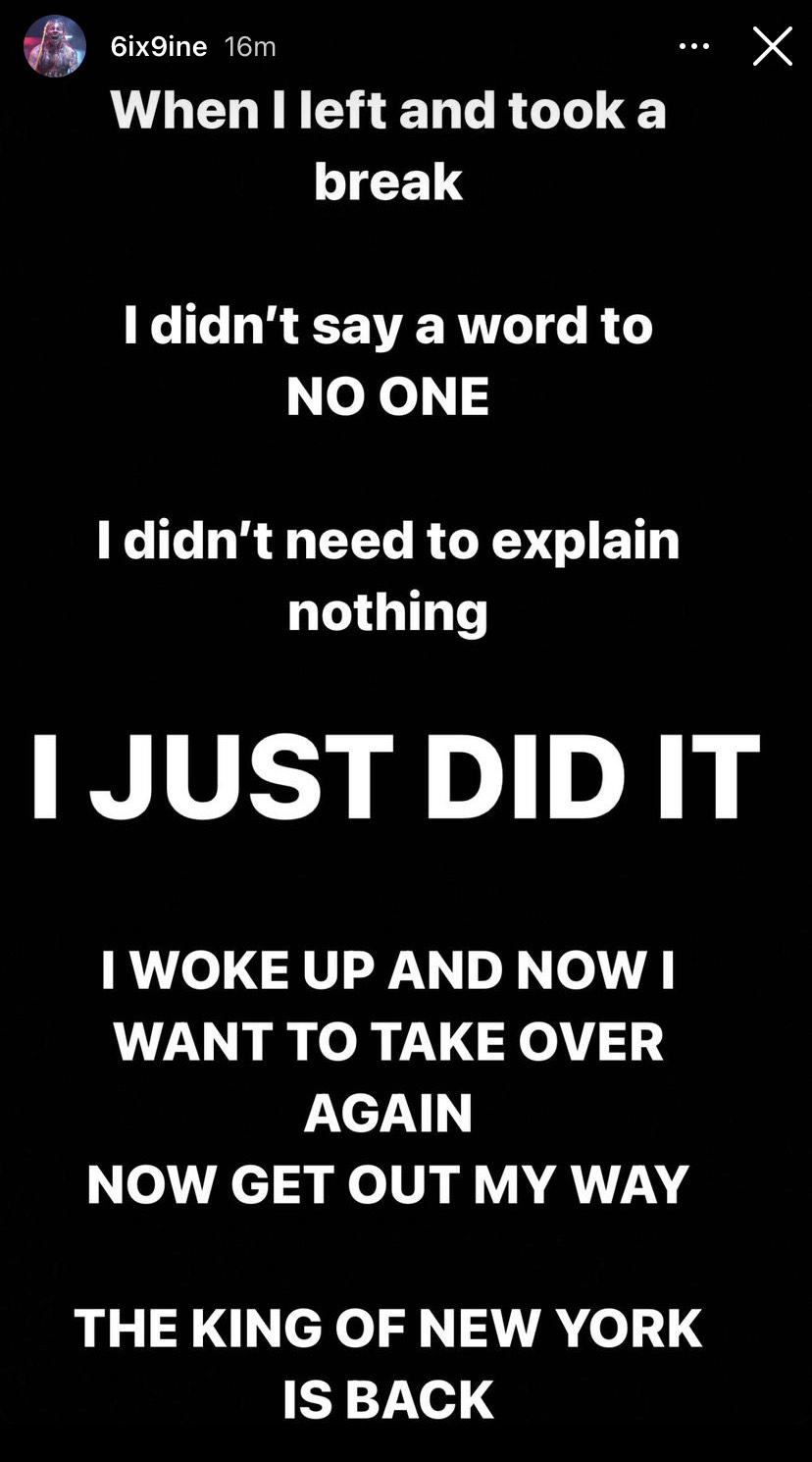 Tekashi 6ix9ine Calls Himself the 'King of New York' as He Announces ...