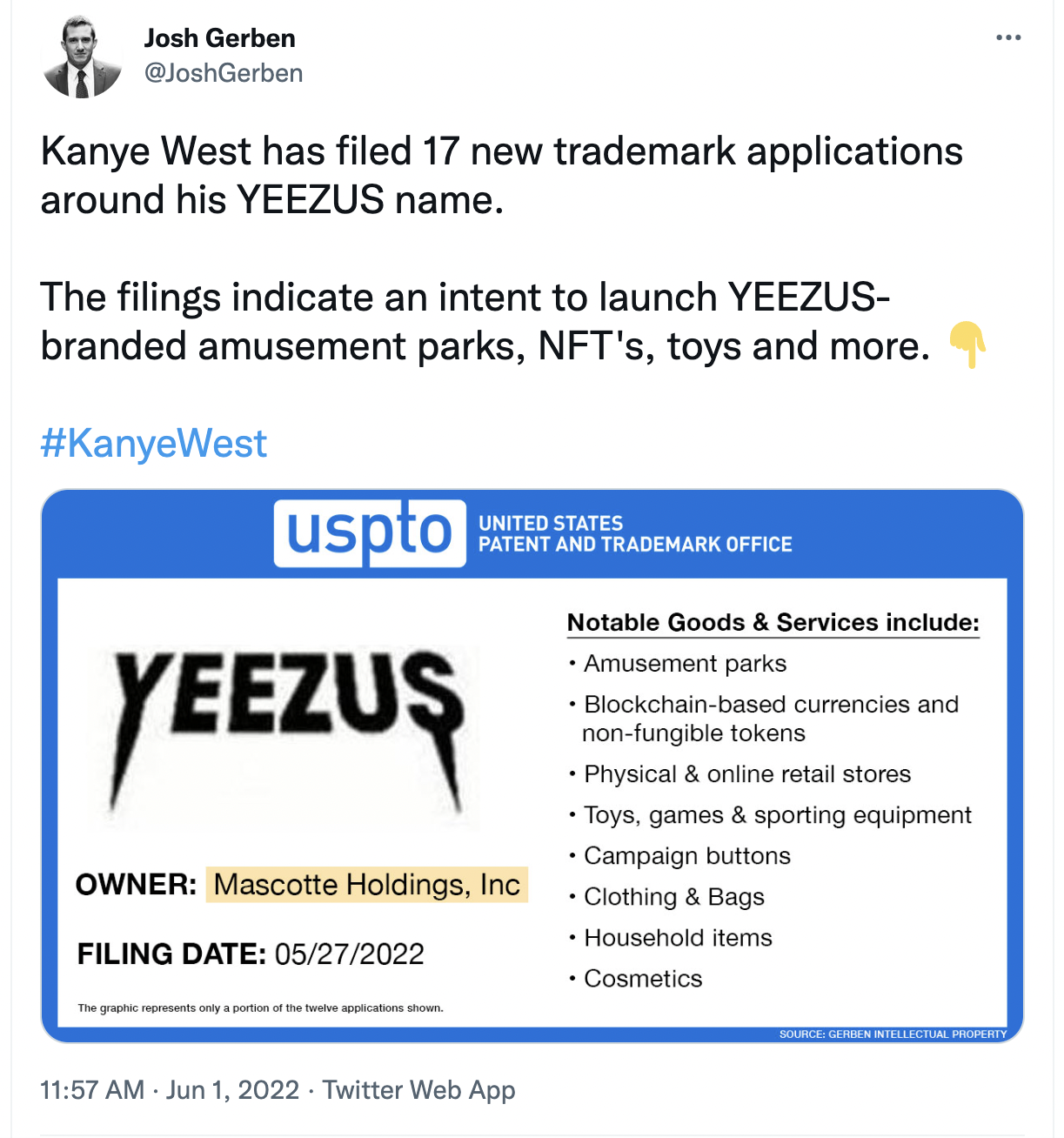 Kanye West Changes His Anti-NFT Stance & Files Multiple Yeezus ...