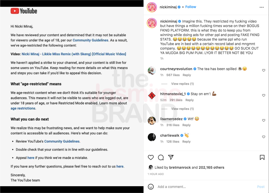 Nicki Minaj Calls Out YouTube After Platform Allegedly Places An Age ...