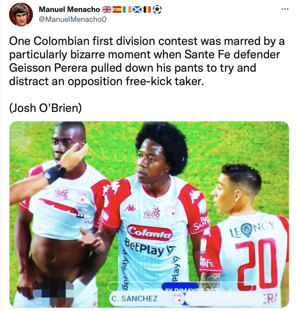 Colombian Soccer Player, Geisson Perera, Exposes His Genitals During ...