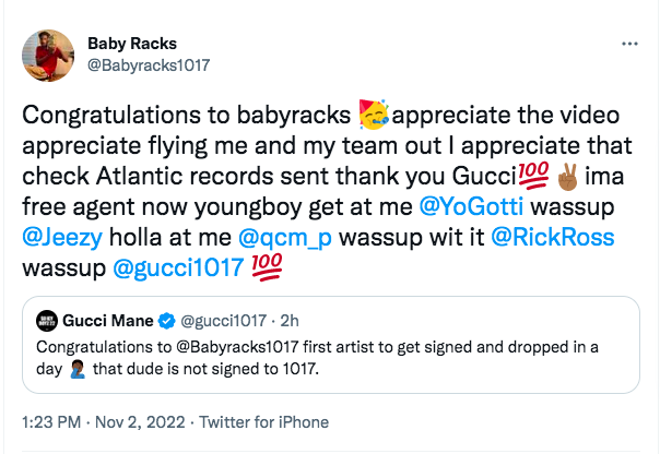 Gucci Mane Drops Baby Racks From 1017 Records One Day After Signing The ...