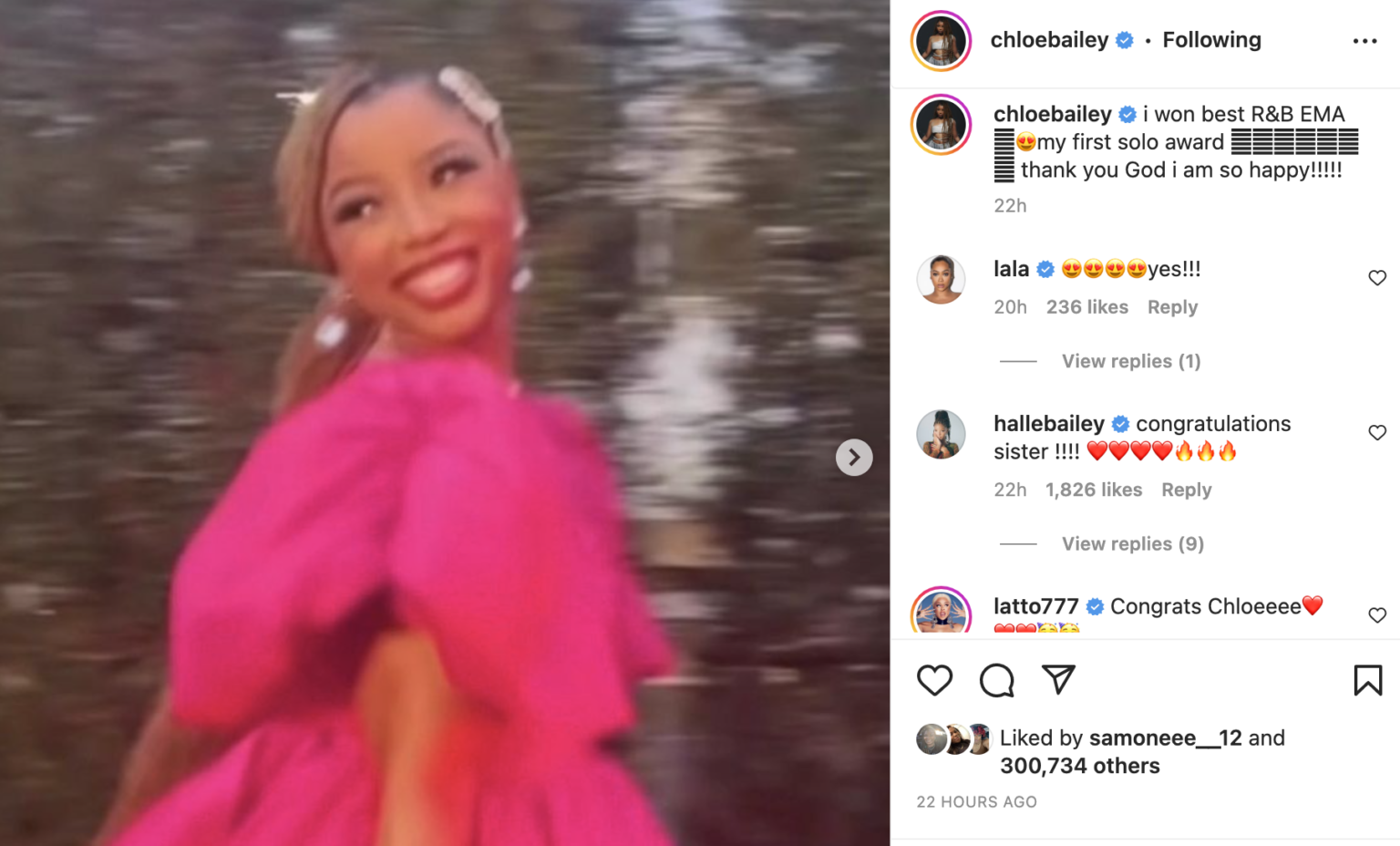 Chlöe Bailey Wins First Award As A Solo Artist