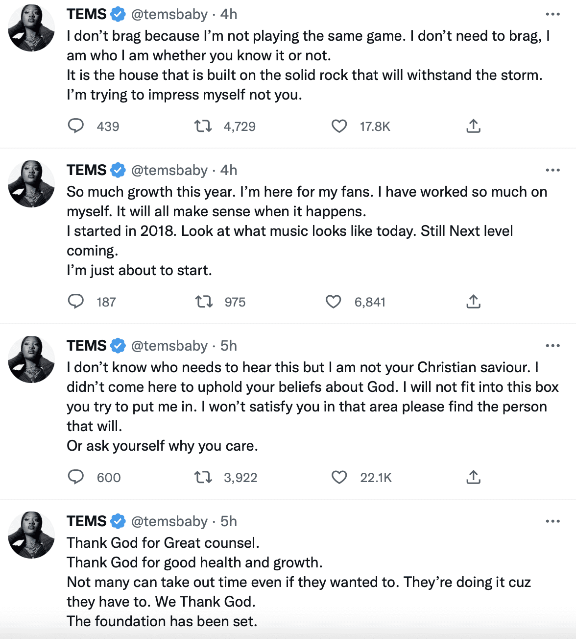 Tems Speaks Out Against Religious Critics: I Am Not Your Christian ...