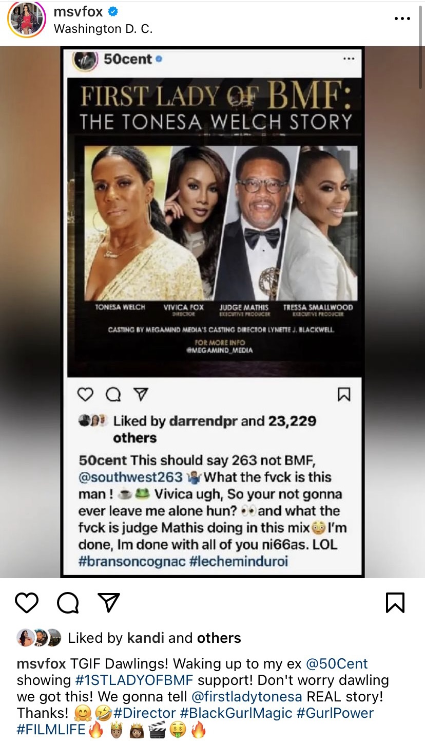 50 Cent Slams Vivica A. Fox Over ‘First Lady Of BMF’ Movie: You’re Not Gonna Ever Leave Me Alone ...