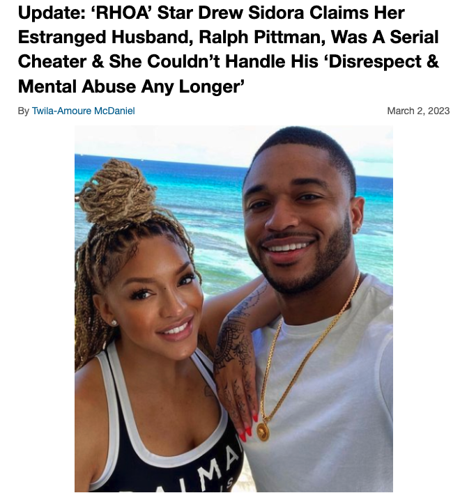 'RHOA' Star Drew Sidora Wants Estranged Husband Ralph Pittman To Pay ...