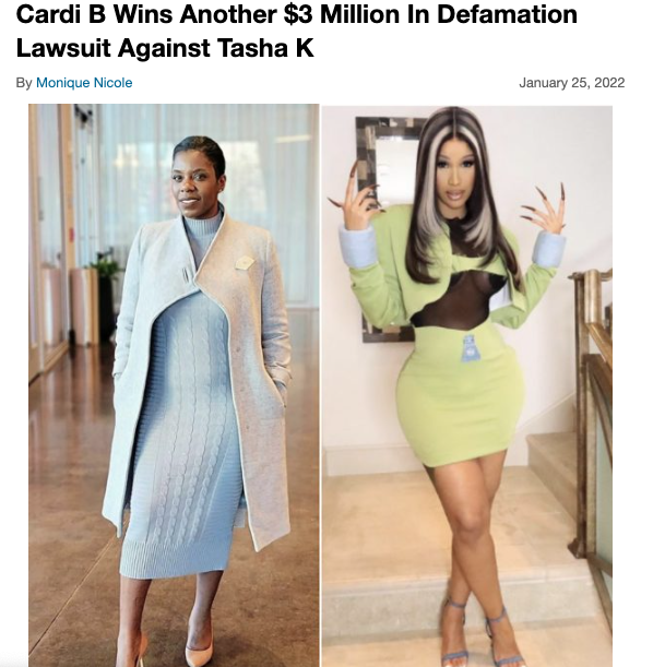 Tasha K Offers To Pay Cardi B $220k Of The $3.9 Million She Owes The ...