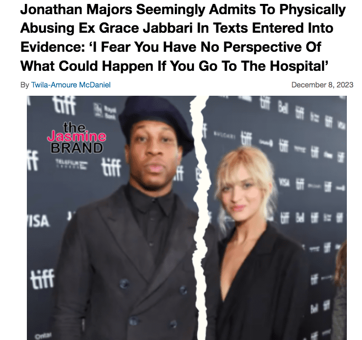 Jonathan Majors – Driver Claims Actor’s Ex Grace Jabbari Hit Him ...