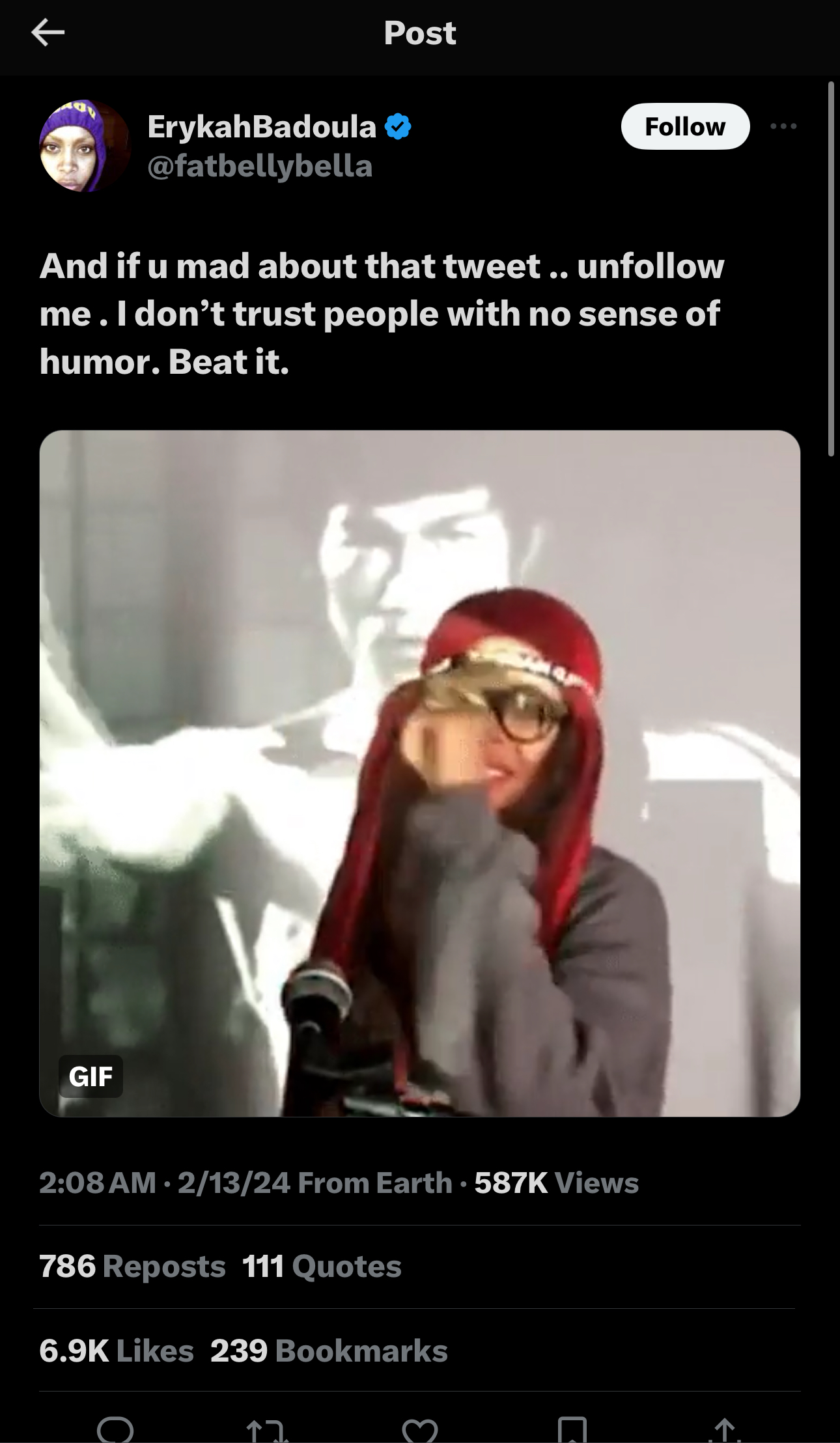 Erykah Badu Fires Back At Social Media User Over Post Where She ...