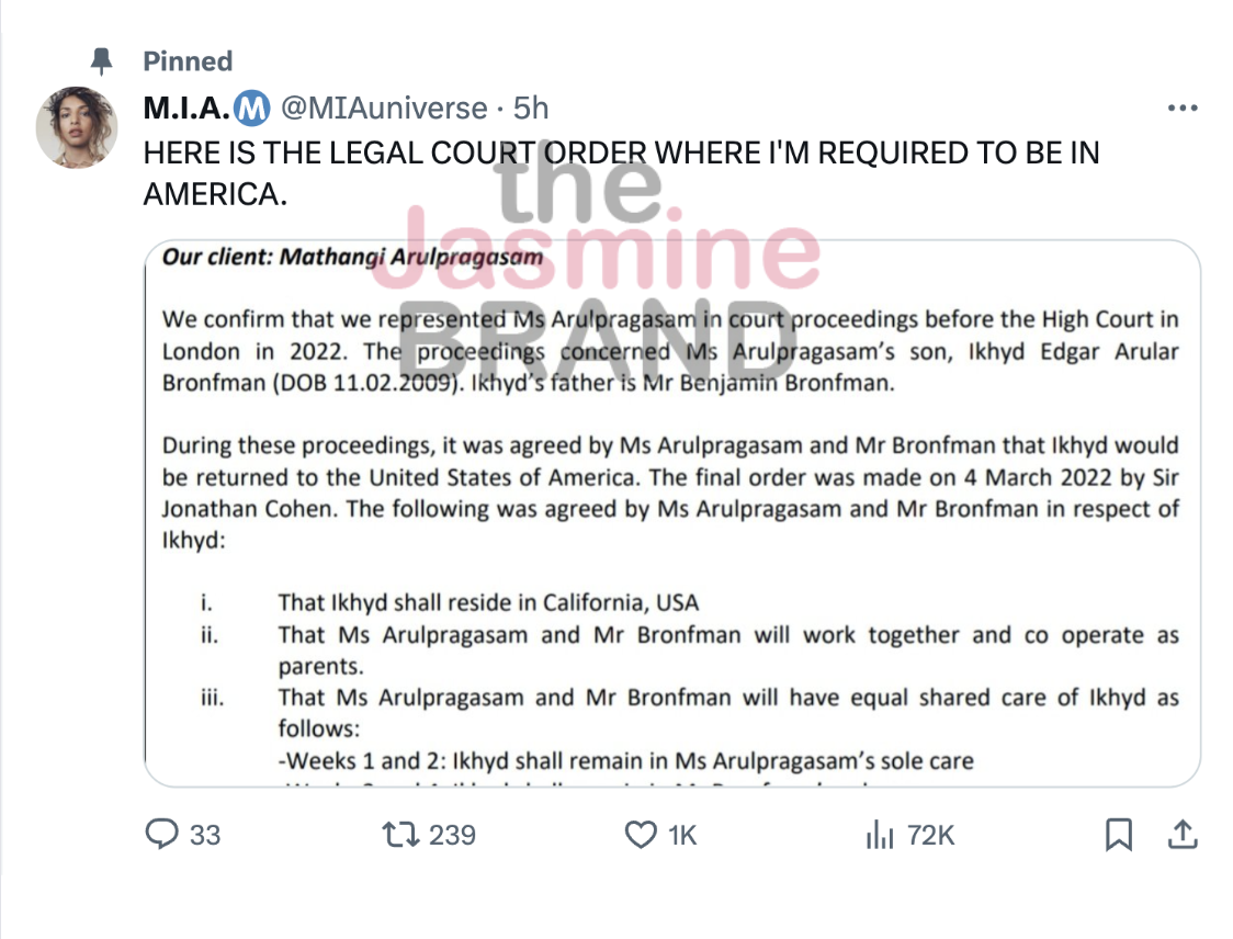 Rapper M.I.A. Details Custody Battle Over Son, Accuses Jay-Z Of ...