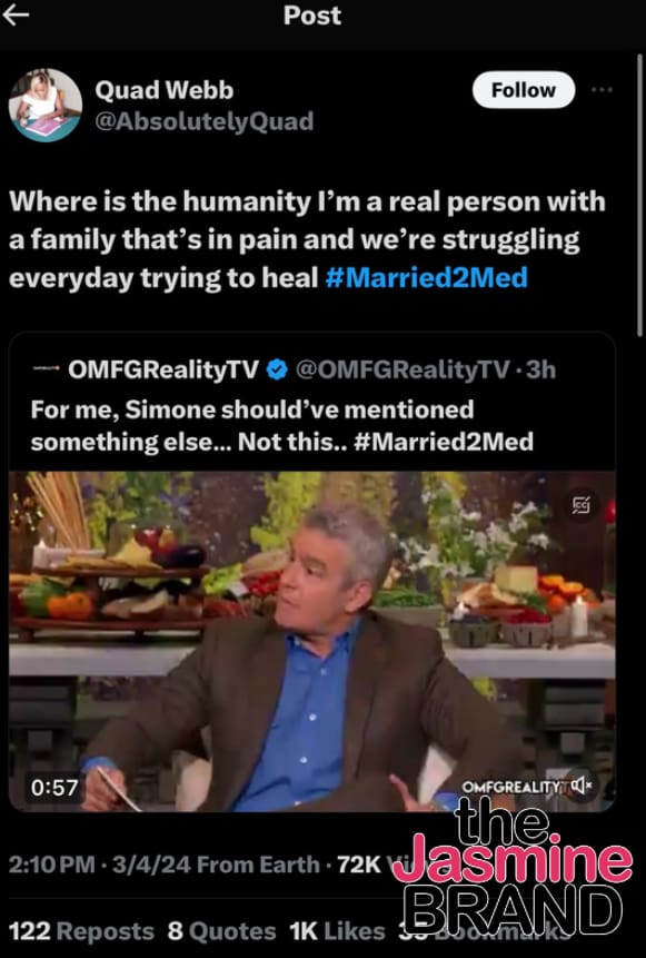 'Married To Medicine' Star Quad Webb Says She Is 'Disgusted' By Dr ...
