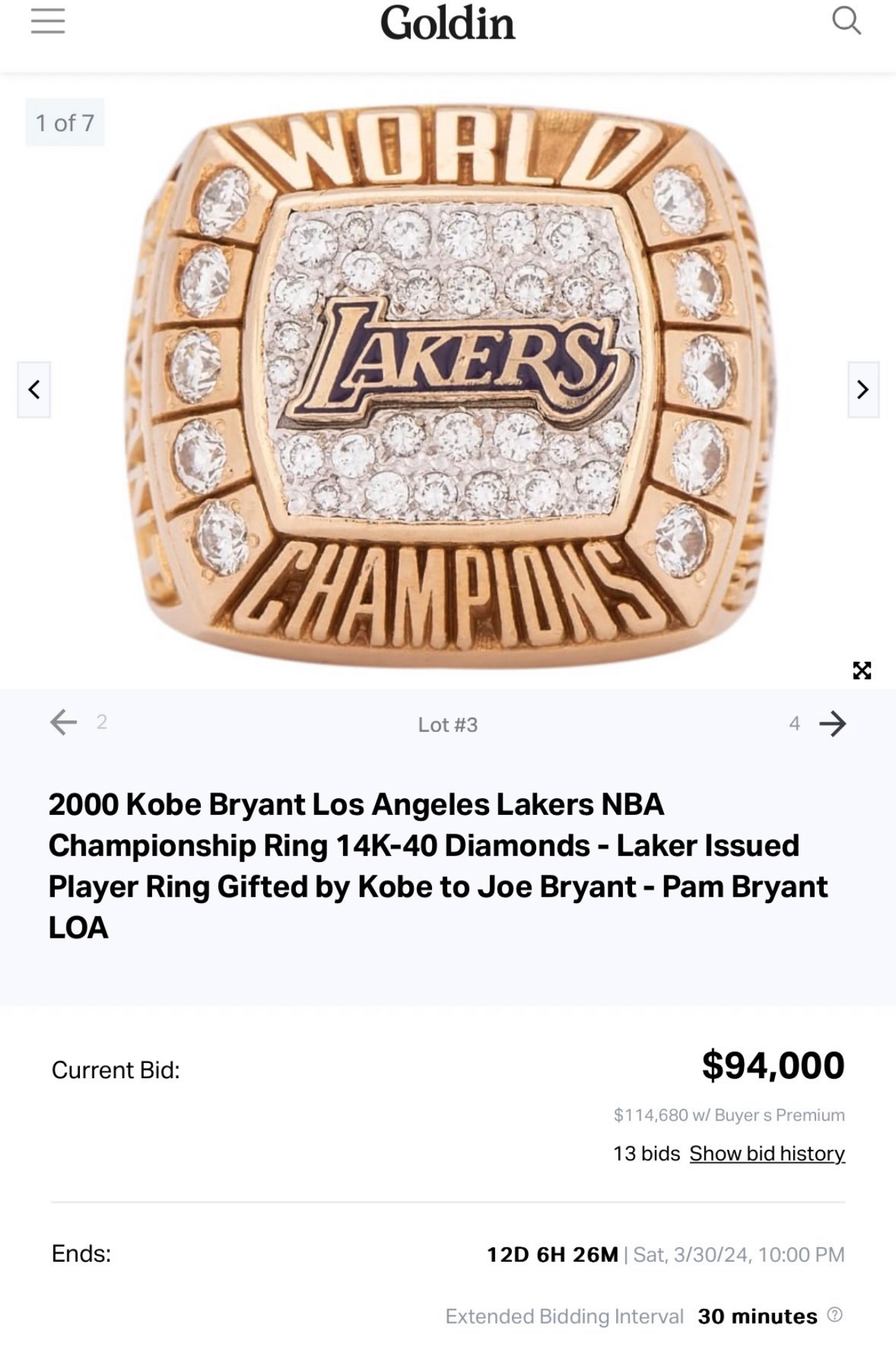Update: Kobe Bryant's 2000 Championship Ring That He Gifted To His ...