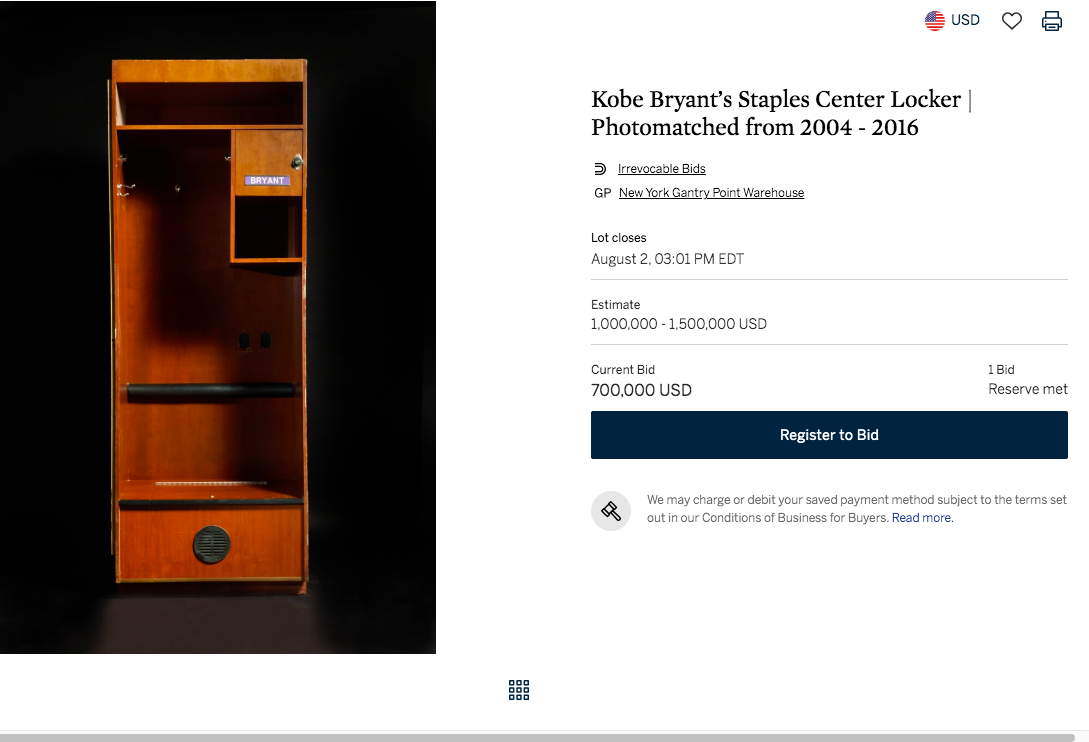 Kobe Bryant's Staples Center Locker Estimated To Go For Over $1 Million ...
