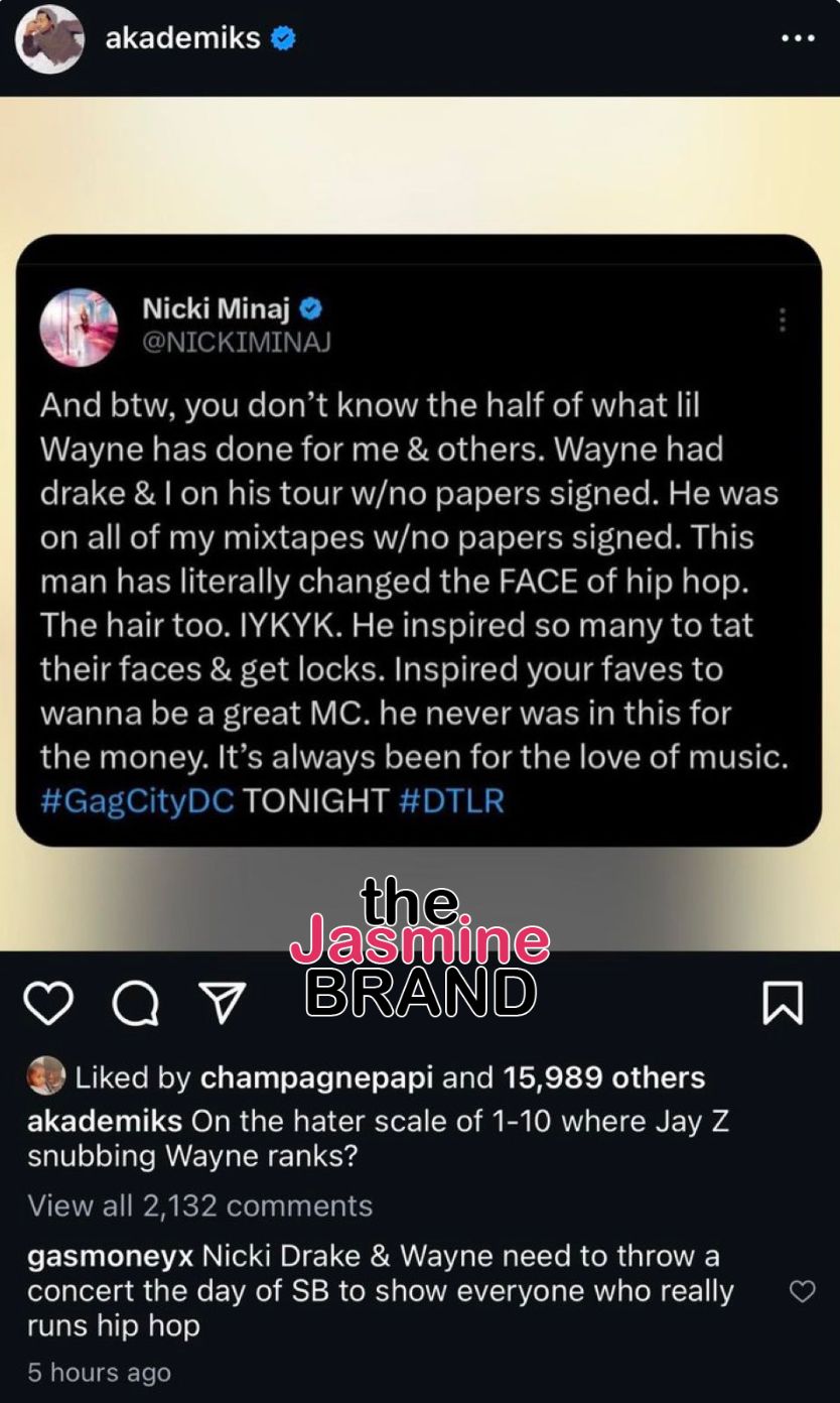 Drake Seemingly Backs Lil Wayne Amid Claims Jay-Z Snubbed Him For 2025 ...