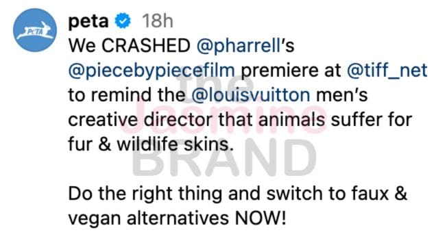 Pharrell’s Movie Premiere Disrupted By PETA Over Louis Vuitton Animal ...