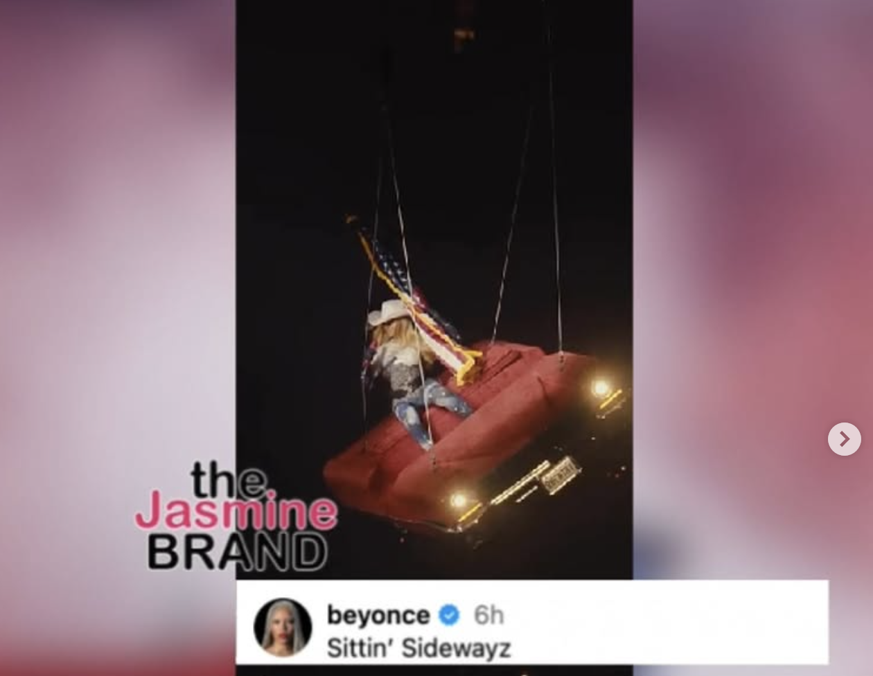 Beyoncé Laughs Off Nearly Falling Off Airlifted Car On Cowboy Carter ...